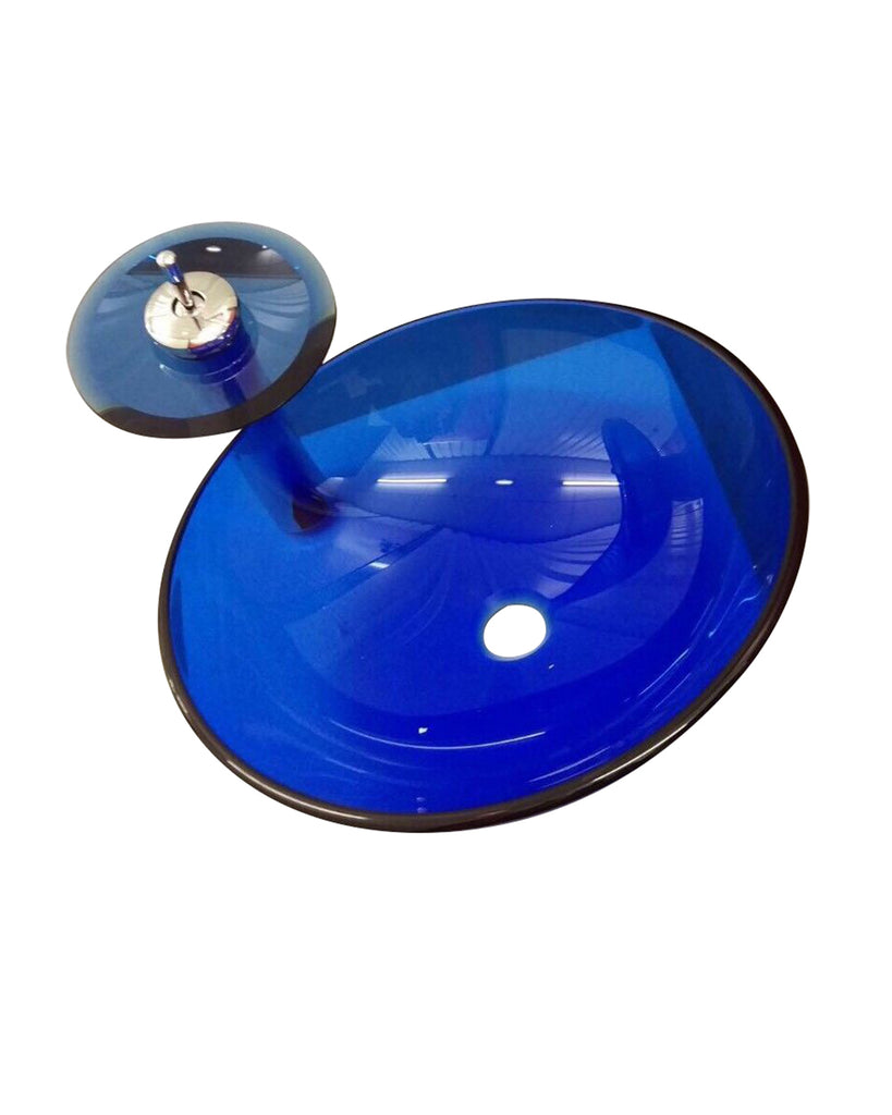 BLUE Glass basin sink bowl with MATCHING glass WATERFALL Tap Mixer ZK ...