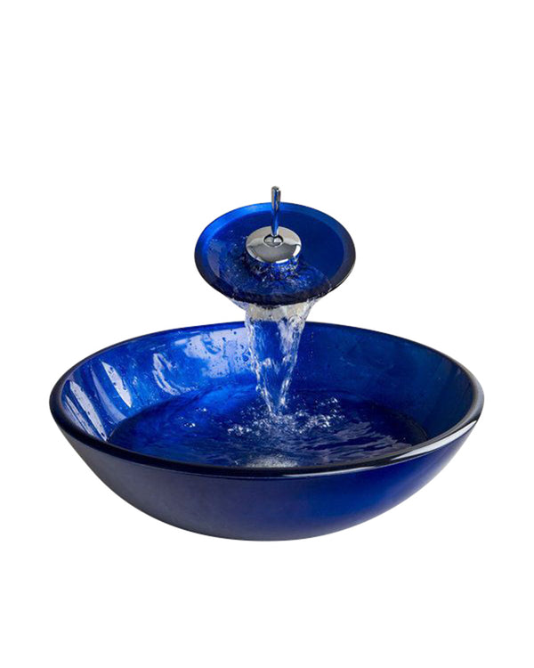 BLUE Glass basin sink bowl with MATCHING glass WATERFALL Tap Mixer ZK ...