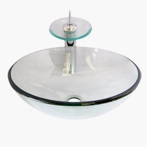 Clear glass basin with matching round Waterfall Monobloc tap mixer ZK7 ...