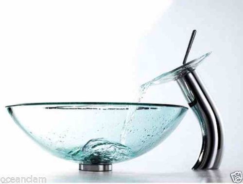 Clear glass basin with matching round Waterfall Monobloc tap mixer ZK7 ...